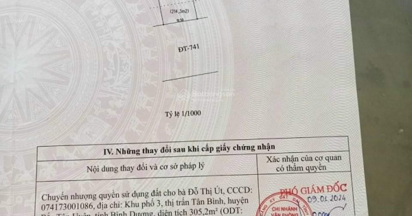 Mặt tiền DT 741, phường Tân Bình, Bắc Tân Uyên, 14,5x60 thổ cư 300m2 giá rất tốt 8 tỷ