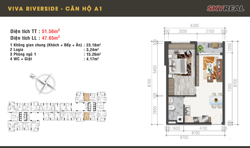 Bán căn hộ chung cư đẹp tại Viva Riverside, 2,55 tỷ, 53m2, Q6, HCM