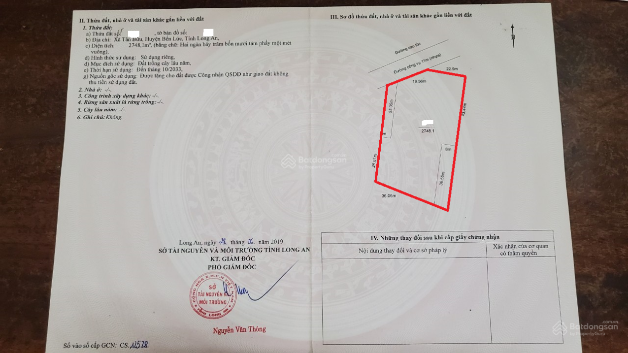 Bán đất mặt tiền đường Công Vụ, xã Tân Bửu, huyện Bến Lức, Long An. DT ...