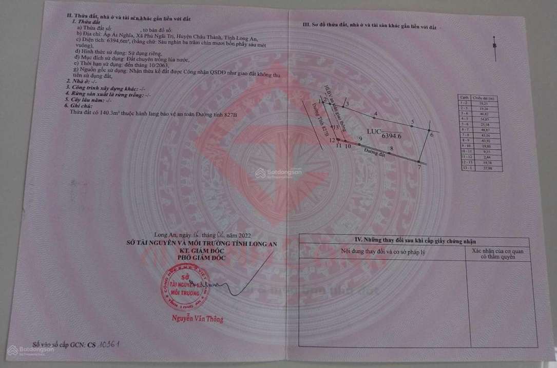 Bán đất MT ĐT 827B gần Nghĩa trang liệt sĩ Huyện Châu Thành - Long An