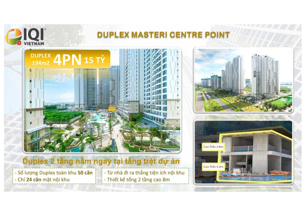 Duplex Masteri 4PN 195m2 view trực diện hồ bơi Resort trần cao 8m cực hiếm. Giá 15 tỷ nhận nhà ngay