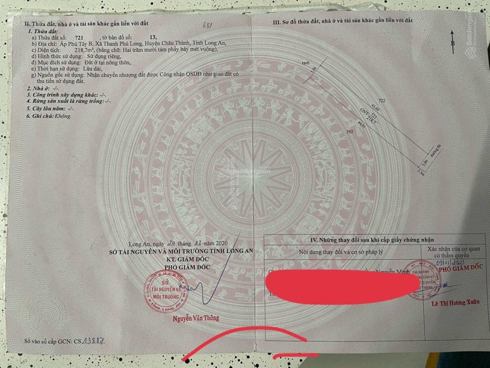 Đất thổ Châu Thành, 219m2 (5x44) đường xe oto con cóc - 350 triệu, cách ...