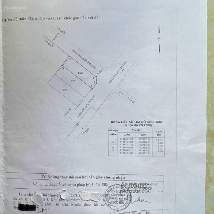 Bán đất vị trí đẹp góc 2 mặt tiền đường 8m: 5mx16m cách Phan Văn Hớn vào 100m