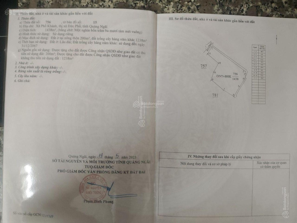 Bán mảnh vườn siêu rẻ 1.438m2 có 200m2 ONT giá chỉ 755 tr đường ô tô 7 chỗ