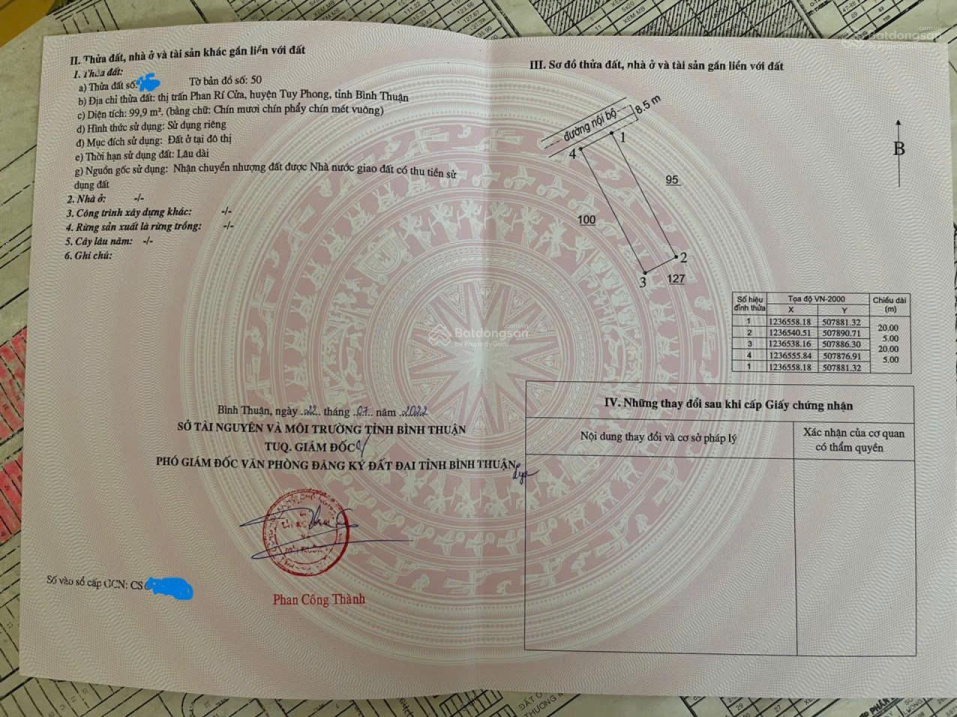 Bán đất khu dân cư ven biển HTV. BT thị trấn Phan Rí Cửa - Bình Thuận. Sổ đỏ chính chủ