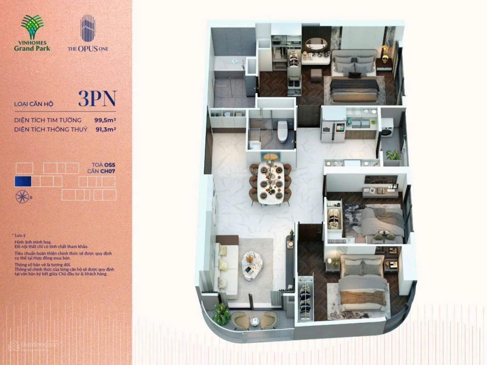 SIÊU HIẾM: 3PN 100m2 Opus One OS1.XX.10 GIÁ CHỈ 7.895 TỈ view CV, Pháo hoa. Vinhomes Grand Park