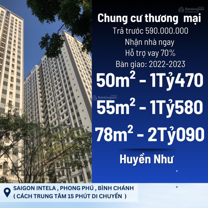 SaiGon Intela : 50m2 - 1Tỷ430 (1 căn) - Trả trước 600tr-Nhận nhà ngay ...