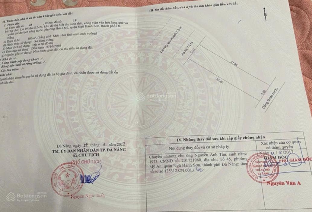 Nam Hòa Xuân điện âm tay trái B2.24 lô 19 sạch giá 4tỷ270. LH: 0932 558