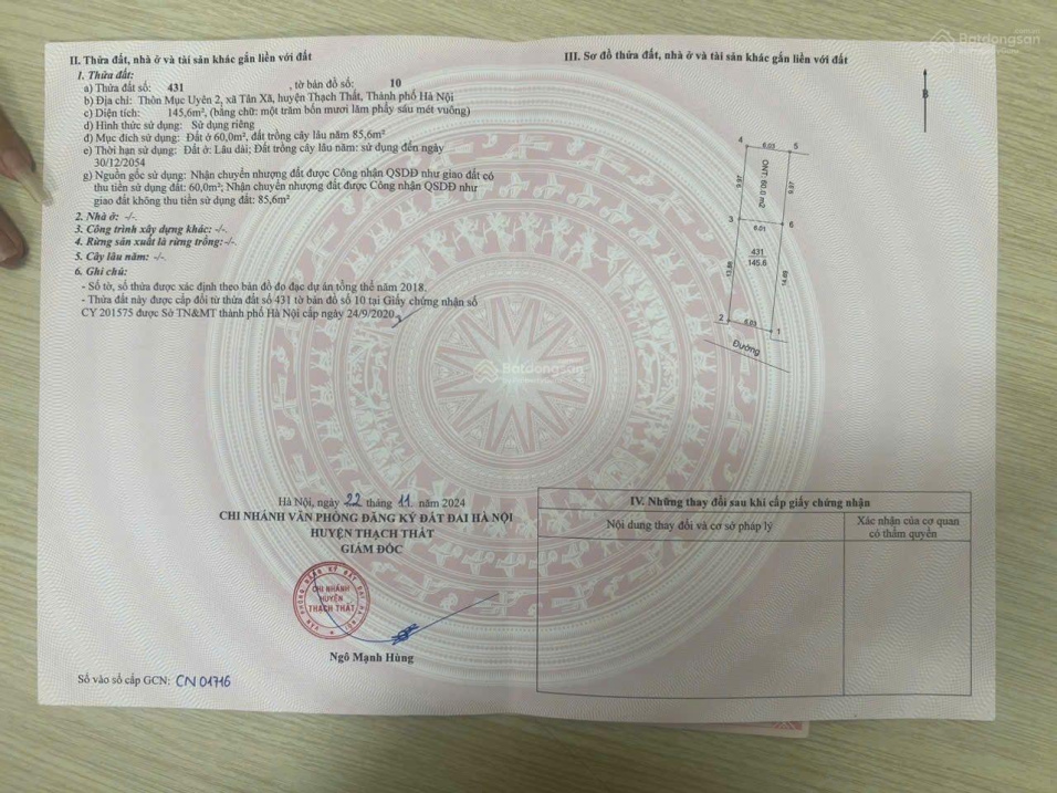 Đất Tân Xã sát khu đất đấu giá & đường DH10