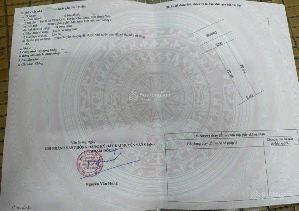 Hàng cực hot! Chính chủ bán gấp lô đất đấu giá Vĩnh Khúc ngay sát dự án Vin2-3. DT 101m2. MT 5m