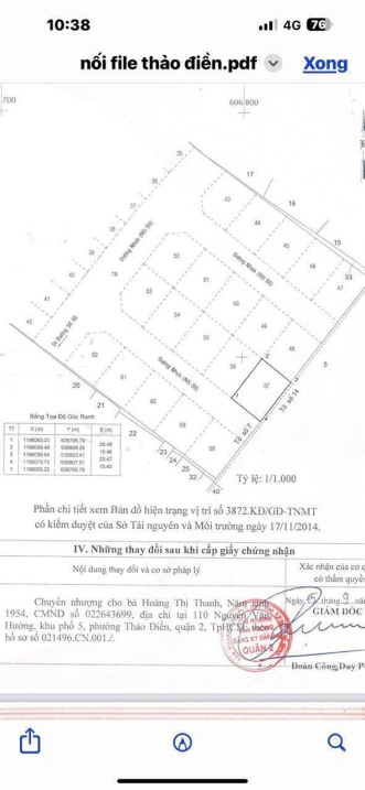 Bán Đất tại Thảo Điền, DT 315 m2, 15x20m, làm việc chính chủ. Giá 50 tỷ còn TL