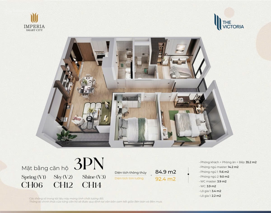 Bán bằng giá hợp đồng mua bán căn 3 ngủ 84m2 thông thủy tòa V2 6 tỷ 340 thu về. Lh Em: 0343 138