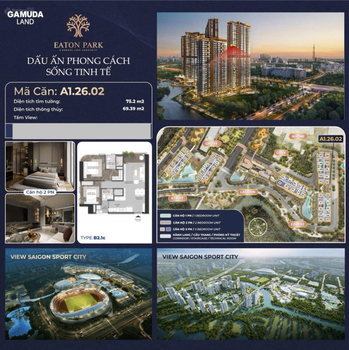 Eaton Park toà A1, căn góc 2PN view khu thể thao giá 11,4 tỷ (thu hồi ...