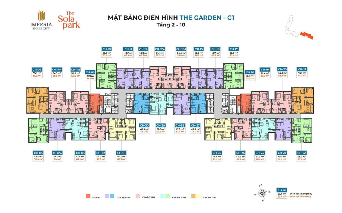 Bán căn góc 3PN 76m2 - toà G1 Sola Park - giá 6,1 tỷ - view hồ tầng ...