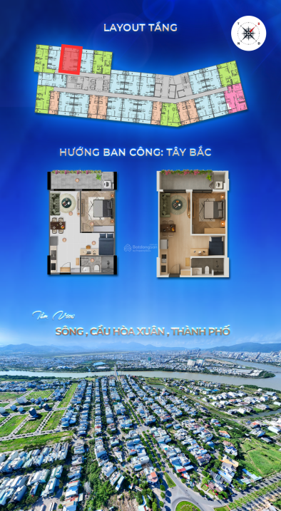 Căn hộ 1 PN + A1.08.03, 54m2,View sông Hàn, dự án Cora Tower, Hoà Xuân ...