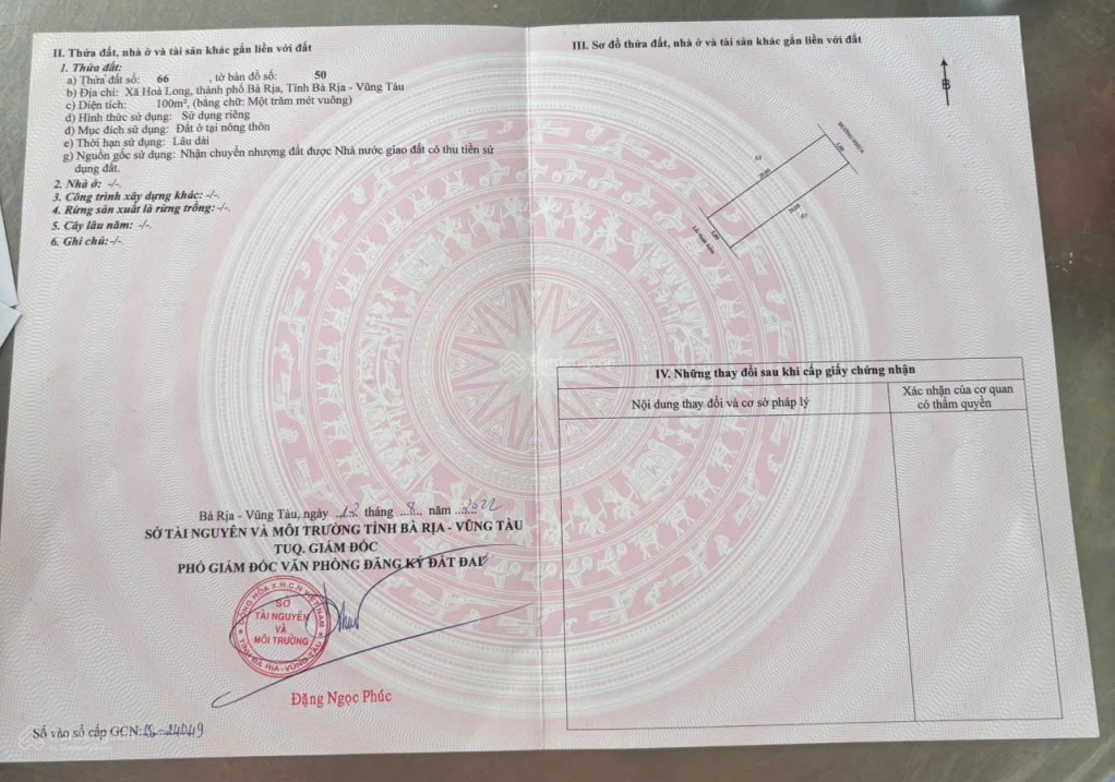 Chính chủ bán 100m2 đất thổ cư trung tâm Bà Rịa ngay QL56 cao tốc Biên ...