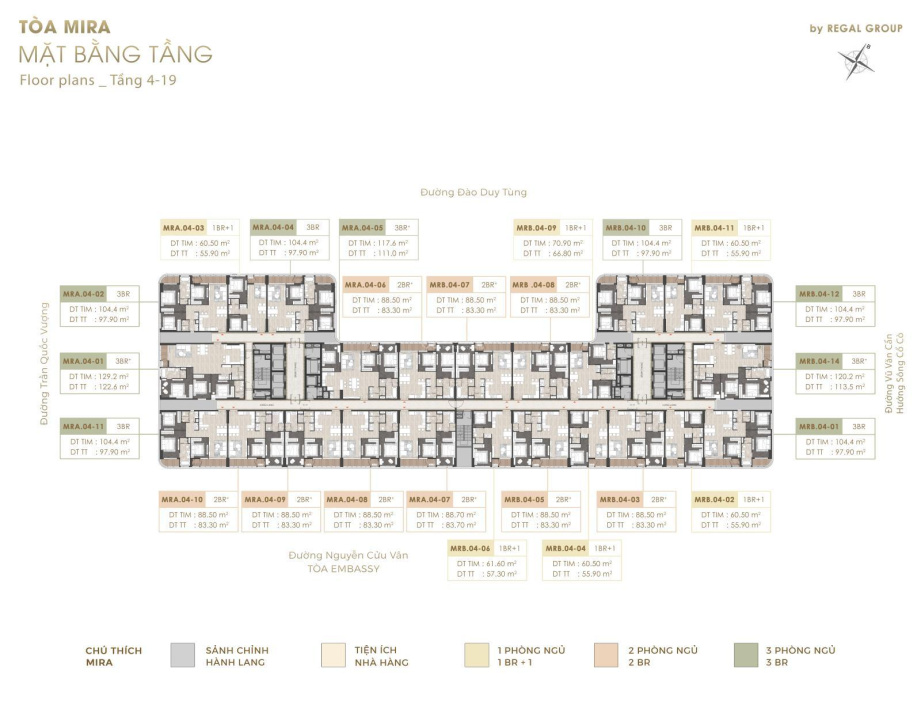 Căn 3 Phòng ngủ vip siêu đẹp tại tòa Mira- Regal Complex, ban công Đông ...